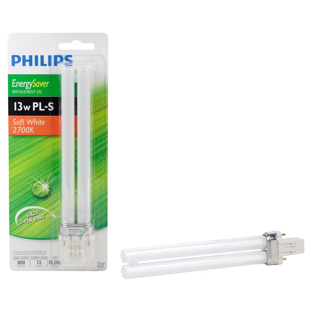 PHILIPS LED 230102 Energy Saver PL-S 13-Watt Compact Fluorescent Light Bulb, Soft White, GX23 2-Pin Base