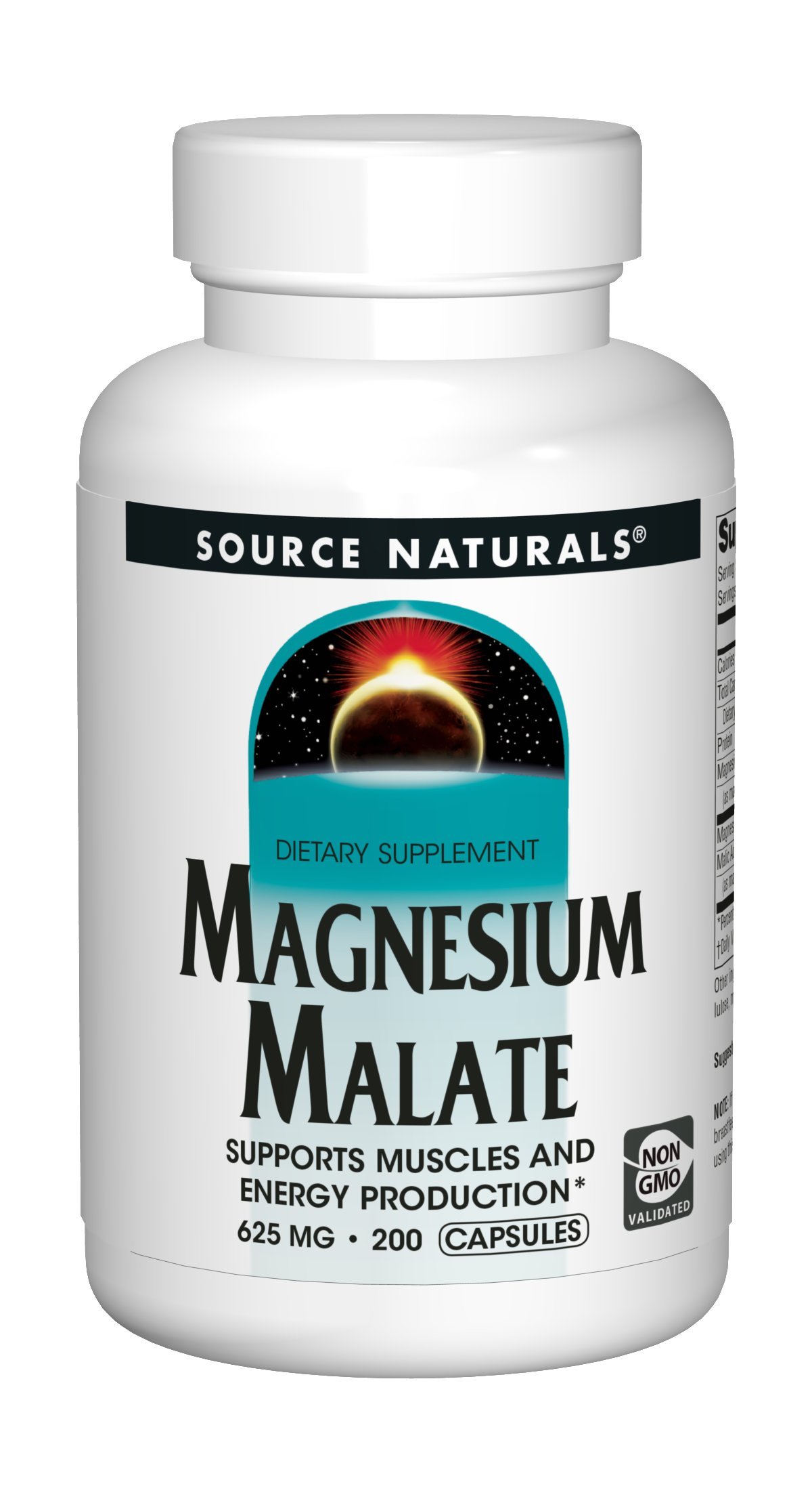 Source Naturals Magnesium Malate 625mg Supplement Essential, Bio-Available Magnesium Malic Acid Supplement - 200 Capsules (Packing may vary)