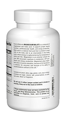 Source Naturals Magnesium Malate 625mg Supplement Essential, Bio-Available Magnesium Malic Acid Supplement - 200 Capsules (Packing may vary)