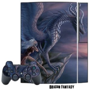 mightyskins protective skin decal cover sticker compatible with playstation 3 console + two ps3 controllers - dragon fantasy