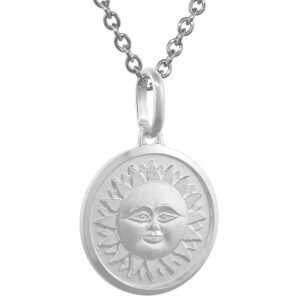 sterling silver smiling sun necklace round with 24 inch surgical steel chain italy 5/8 inch