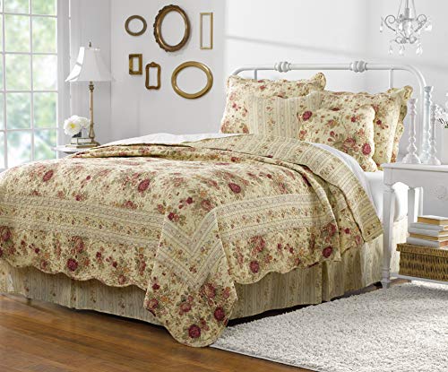 Greenland Home Antique Rose Quilt Set, Full/Queen (5 Piece), Ecru