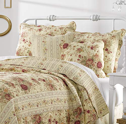 Greenland Home Antique Rose Quilt Set, Full/Queen (5 Piece), Ecru