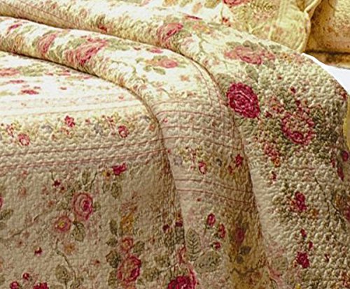 Greenland Home Antique Rose Quilt Set, Full/Queen (5 Piece), Ecru