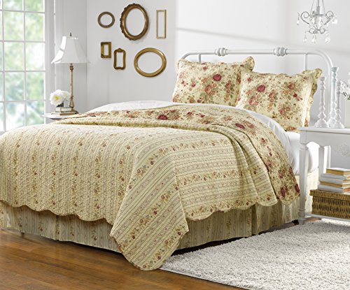 Greenland Home Antique Rose Quilt Set, Full/Queen (5 Piece), Ecru