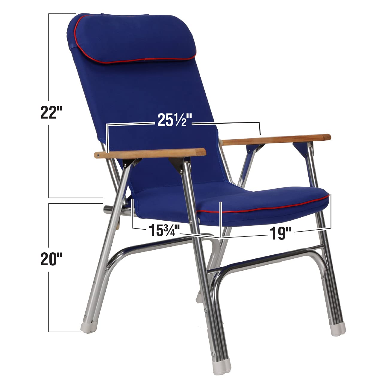 Seachoice High-Back Canvas Folding Chair, Blue w/Red Trim, Folds for Easy Storage