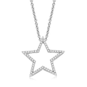 jewelili star pendant necklace in sterling silver 1/5 cttw natural white round diamonds 18" rolo chain