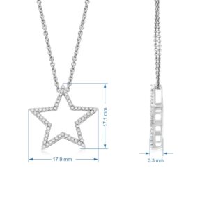 Jewelili Star Pendant Necklace in Sterling Silver 1/5 Cttw Natural White Round Diamonds 18" Rolo Chain