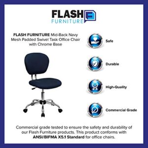 Flash Furniture Beverly Mid-Back Navy Mesh Padded Swivel Task Office Chair with Chrome Base