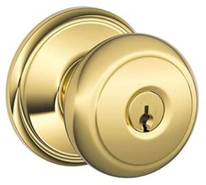 schlage f51-and andover keyed entry f51a panic proof door knob, lifetime polished brass