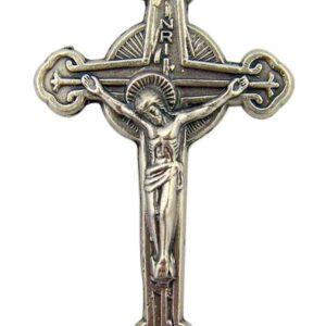 Religious Gifts Silver Tone Greek Orthodox Jesus Christ Cross Crucifix Pendant, 1 3/4 Inch