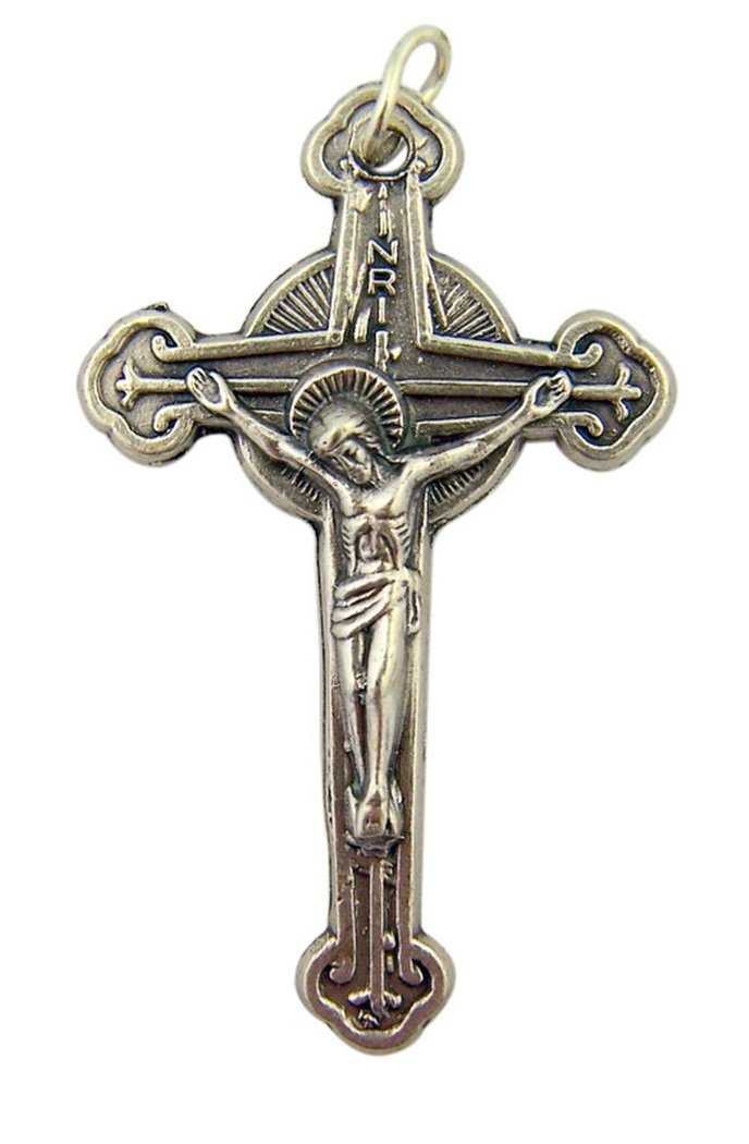 Religious Gifts Silver Tone Greek Orthodox Jesus Christ Cross Crucifix Pendant, 1 3/4 Inch