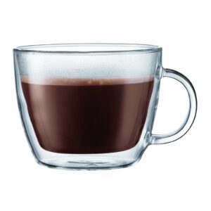 bodum bistro double-wall insulated glass cafe latte mug, 15-ounce, set of 2