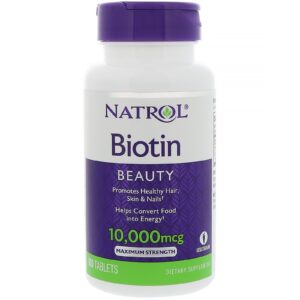 natrol biotin maximum strength 10,000 mcg tablets, 500 count, (pack of 5)