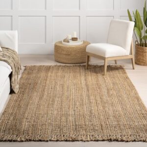 nuLOOM 4x6 Daniela Jute Tassel Hand Woven Area Rug, Natural, Solid Chunky Farmhouse Design, Natural Fiber, For Bedroom, Dining Room, Living Room, Hallway, Office, Entryway