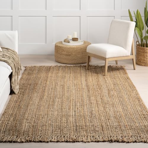 nuLOOM 4x6 Daniela Jute Tassel Hand Woven Area Rug, Natural, Solid Chunky Farmhouse Design, Natural Fiber, For Bedroom, Dining Room, Living Room, Hallway, Office, Entryway