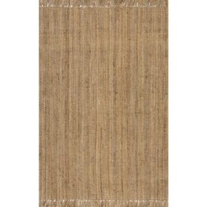 nuLOOM 4x6 Daniela Jute Tassel Hand Woven Area Rug, Natural, Solid Chunky Farmhouse Design, Natural Fiber, For Bedroom, Dining Room, Living Room, Hallway, Office, Entryway