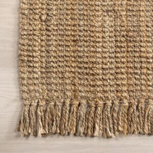 nuLOOM 4x6 Daniela Jute Tassel Hand Woven Area Rug, Natural, Solid Chunky Farmhouse Design, Natural Fiber, For Bedroom, Dining Room, Living Room, Hallway, Office, Entryway