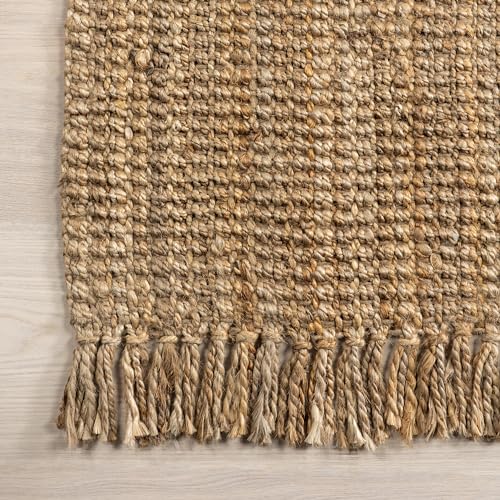 nuLOOM 4x6 Daniela Jute Tassel Hand Woven Area Rug, Natural, Solid Chunky Farmhouse Design, Natural Fiber, For Bedroom, Dining Room, Living Room, Hallway, Office, Entryway