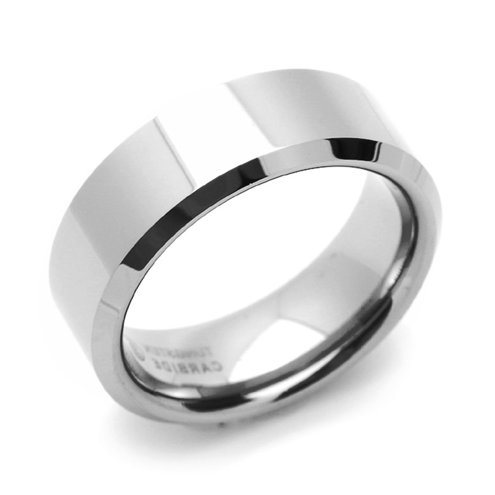 Double Accent 8MM Comfort Fit Tungsten Carbide Wedding Band Beveled Edges Classic Flat Ring (5 to 15), 7.5