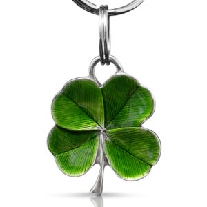 danforth four leaf clover keychain (green), handcrafted pewter, 1 ½” tall and 1 ¼” wide, made in usa