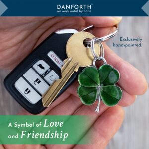 DANFORTH Four Leaf Clover Keychain (Green), Handcrafted Pewter, 1 ½” Tall and 1 ¼” Wide, Made In USA