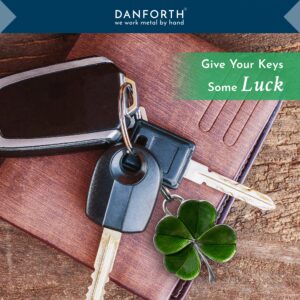 DANFORTH Four Leaf Clover Keychain (Green), Handcrafted Pewter, 1 ½” Tall and 1 ¼” Wide, Made In USA