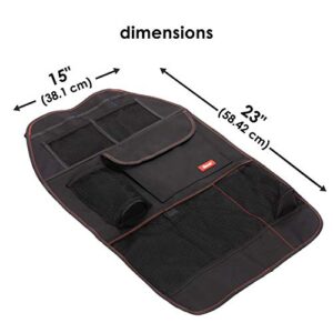 Diono Stow 'n Go Car Back Seat Organizer for Kids, Kick Mat Back Seat Protector, with 7 Storage Pockets, 2 Drinks Holders, Water Resistant, Durable Material, Black , 18x10x9 Inch (Pack of 1)