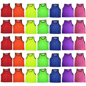 BlueDot Trading Adult Nylon Mesh Scrimmage Pinnies Training Vest for team practice for all kinds of sports Soccer, Lacrosse, Football, Basketball, Orange, 1 Pack of 6