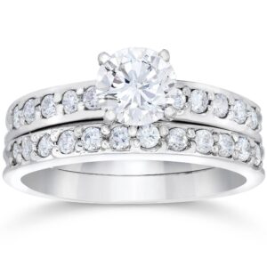 p3 pompeii3 1 carat diamond engagement ring matching wedding band prong set 14k white gold - size 6.5