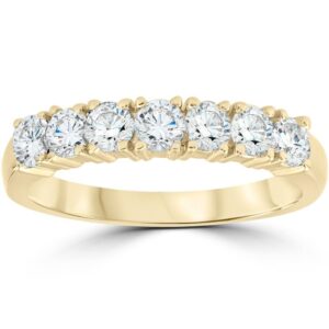 p3 pompeii3 1ct diamond wedding ring anniversary 14k yellow gold 7-stone womens band - size 6.5