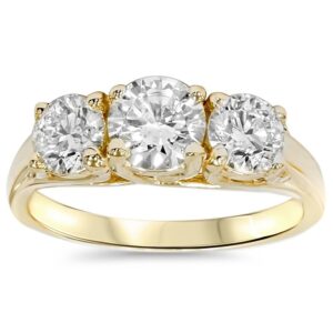 p3 pompeii3 1 3/8ct gold three stone diamond ring 14k yellow gold - size 6.5