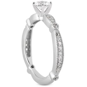 1ct Pave Milgrained Diamond Engagement Wedding Ring Set 14K White Gold - Size 9.5