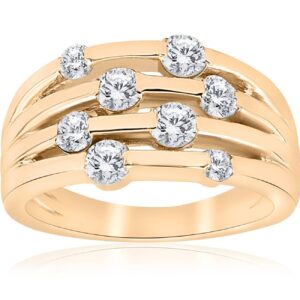 p3 pompeii3 1ct yellow gold real diamond 14k right hand womens fashion multi row ring - size 8.5