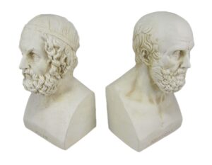 aristotle and homer bust antique white plaster bookends: timeless grecian philosophy sculptures, 8 inches high, decorative pillars of wisdom for your bookshelves