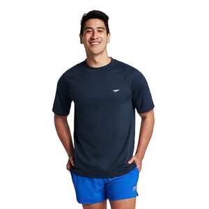 speedo men's uv swim shirt short sleeve loose fit easy tee, new navy, uv swim shirt short sleeve loose fit easy tee