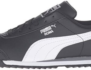 PUMA boys Roma Basic JR Sneaker, Black/White/Puma Silver, 7 M US Big Kid