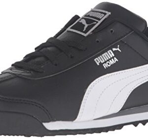 PUMA boys Roma Basic JR Sneaker, Black/White/Puma Silver, 7 M US Big Kid