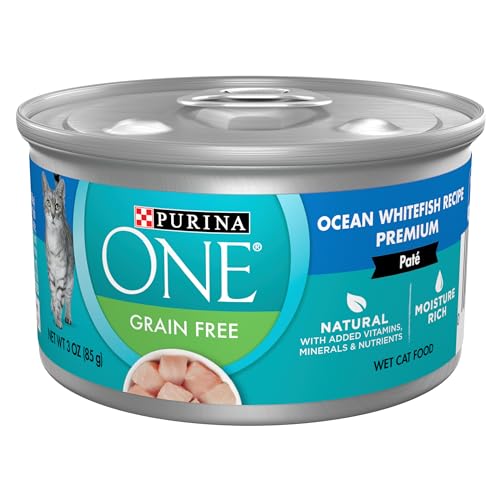 Purina ONE Natural, High Protein, Grain Free Wet Cat Food Pate, Ocean Whitefish Recipe - (Pack of 24) 3 oz. Pull-Top Cans