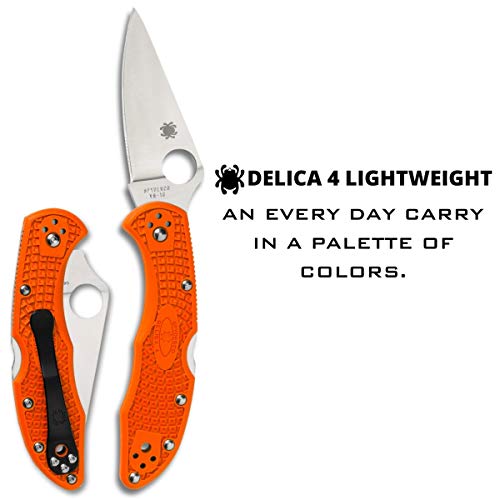 Spyderco Delica 4 Lightweight Signature Knife with 2.90" Flat-Ground Steel Blade and High-Strength Orange FRN Handle - PlainEdge - C11FPOR