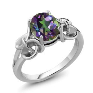 gem stone king 925 sterling silver mystic green topaz ring for women | 2.30 cttw | oval 9x7mm | gemstone birthstone | available in size 5, 6, 7, 8, 9