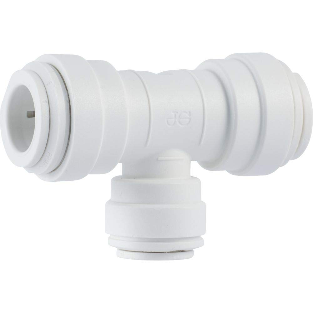 John Guest Speedfit 3/8 Inch x 3/8 Inch x 1/4 Inch OD Reducing Tee, Push to Connect Plastic Plumbing Fitting, PP30121208WP