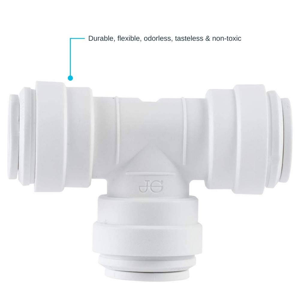 John Guest Speedfit 3/8 Inch x 3/8 Inch x 1/4 Inch OD Reducing Tee, Push to Connect Plastic Plumbing Fitting, PP30121208WP