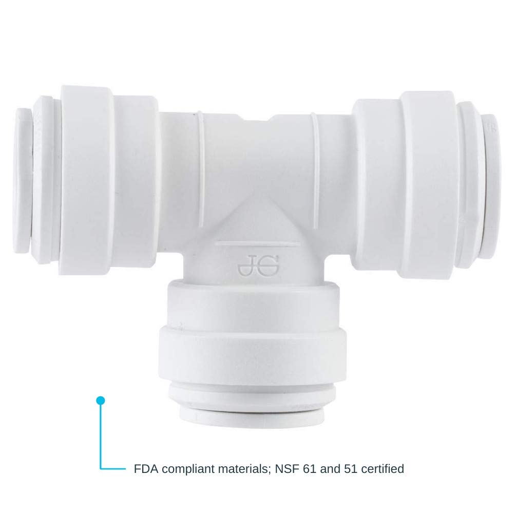 John Guest Speedfit 3/8 Inch x 3/8 Inch x 1/4 Inch OD Reducing Tee, Push to Connect Plastic Plumbing Fitting, PP30121208WP