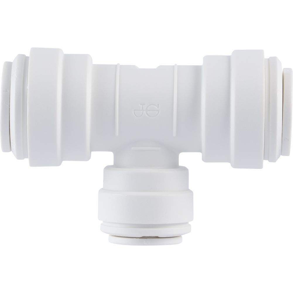 John Guest Speedfit 3/8 Inch x 3/8 Inch x 1/4 Inch OD Reducing Tee, Push to Connect Plastic Plumbing Fitting, PP30121208WP