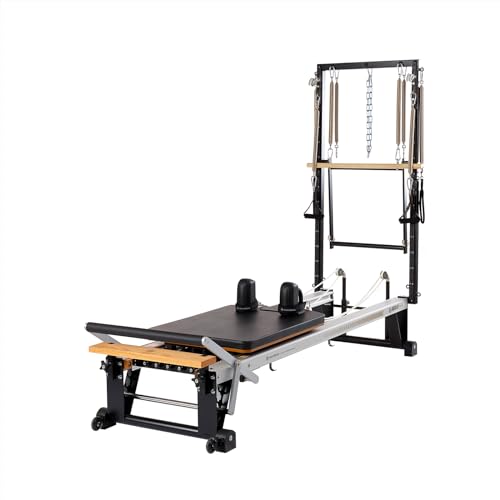 Merrithew™ V2 Max Plus™ Reformer Bundle with Mat Converter, Reformer Box, Footstrap, Padded Platform Extender & Maple Roll-Up Pole - Professional Pilates Equipment