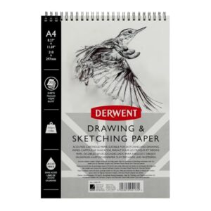 derwent sketch pad, a4, portrait, 8.27 x 11.69 inches sheet size, wirebound, 30 sheets (2300139), white