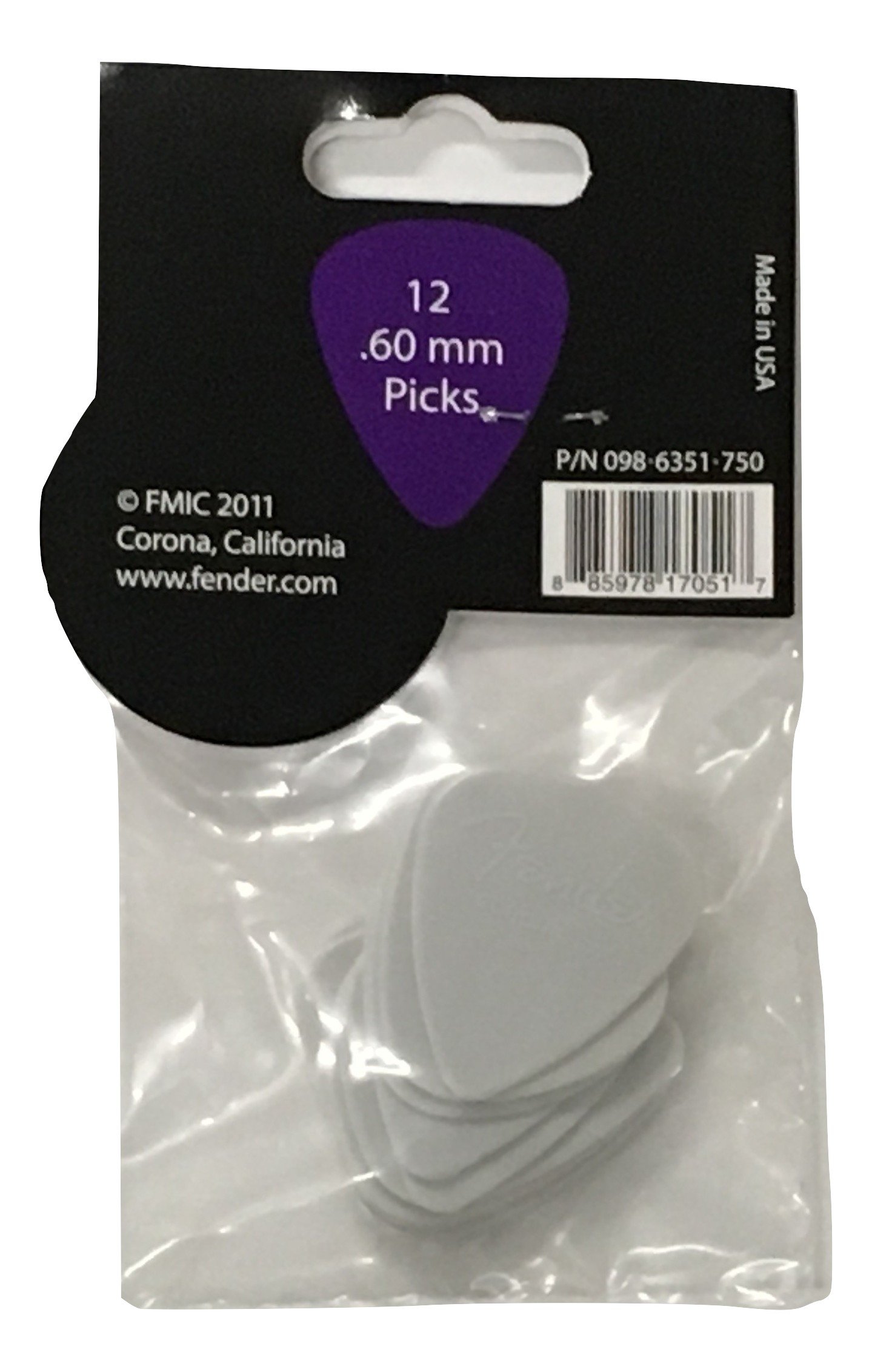 Fender Nylon Guitar Picks 351 Shape, White, 0.60mm, 12-Pack