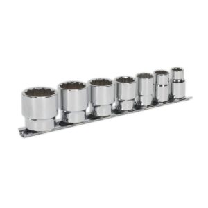 sealey ak2676 whitworth socket set, 3/8" square drive, silver, 7 pieces