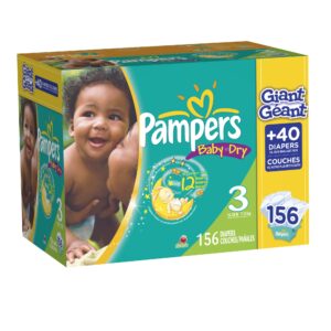 pampers baby dry diapers size 3 giant pack, 156 count